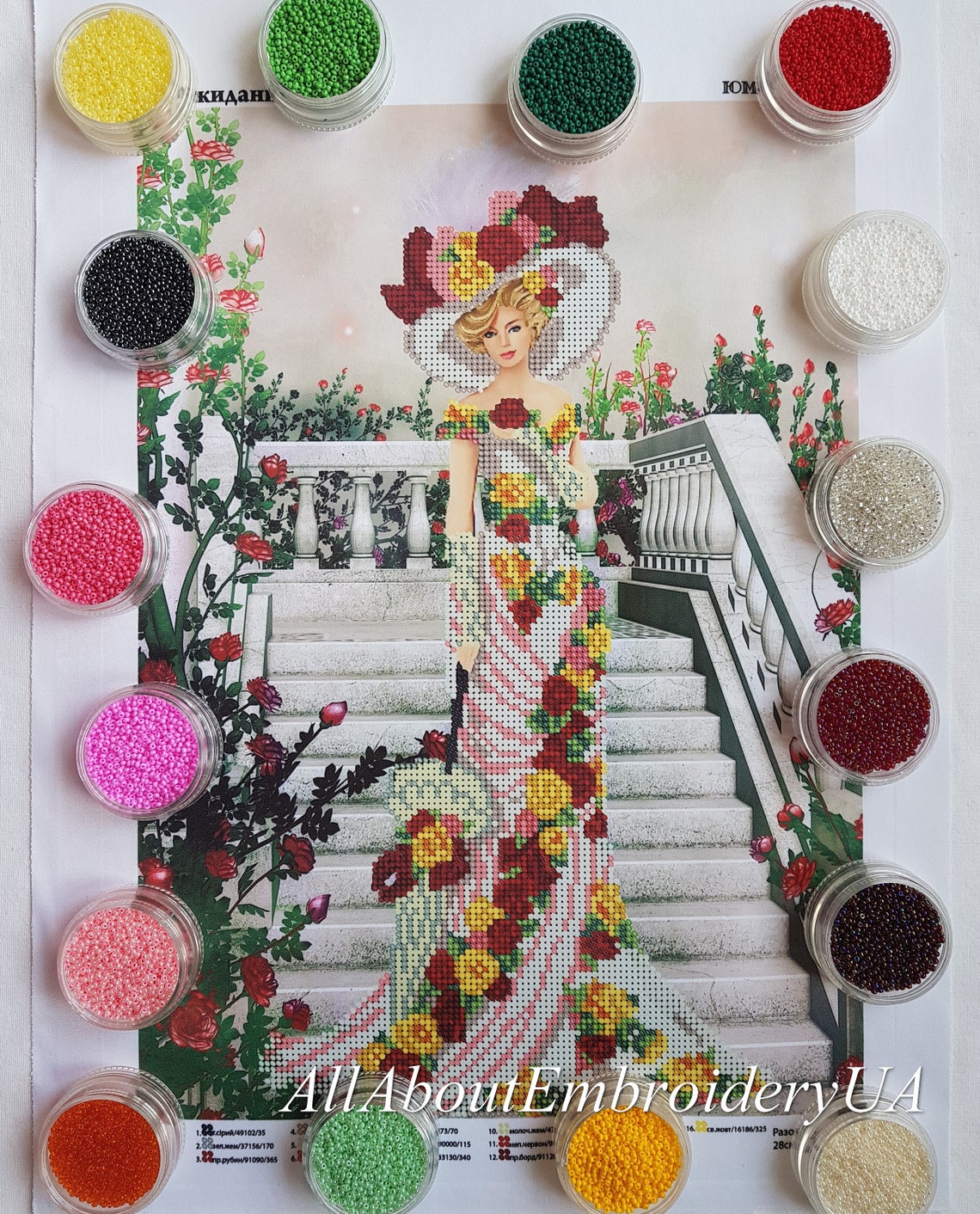 Bead Embroidery Kit, Lady in White, Needlepoint, Princess, Handcraft ...