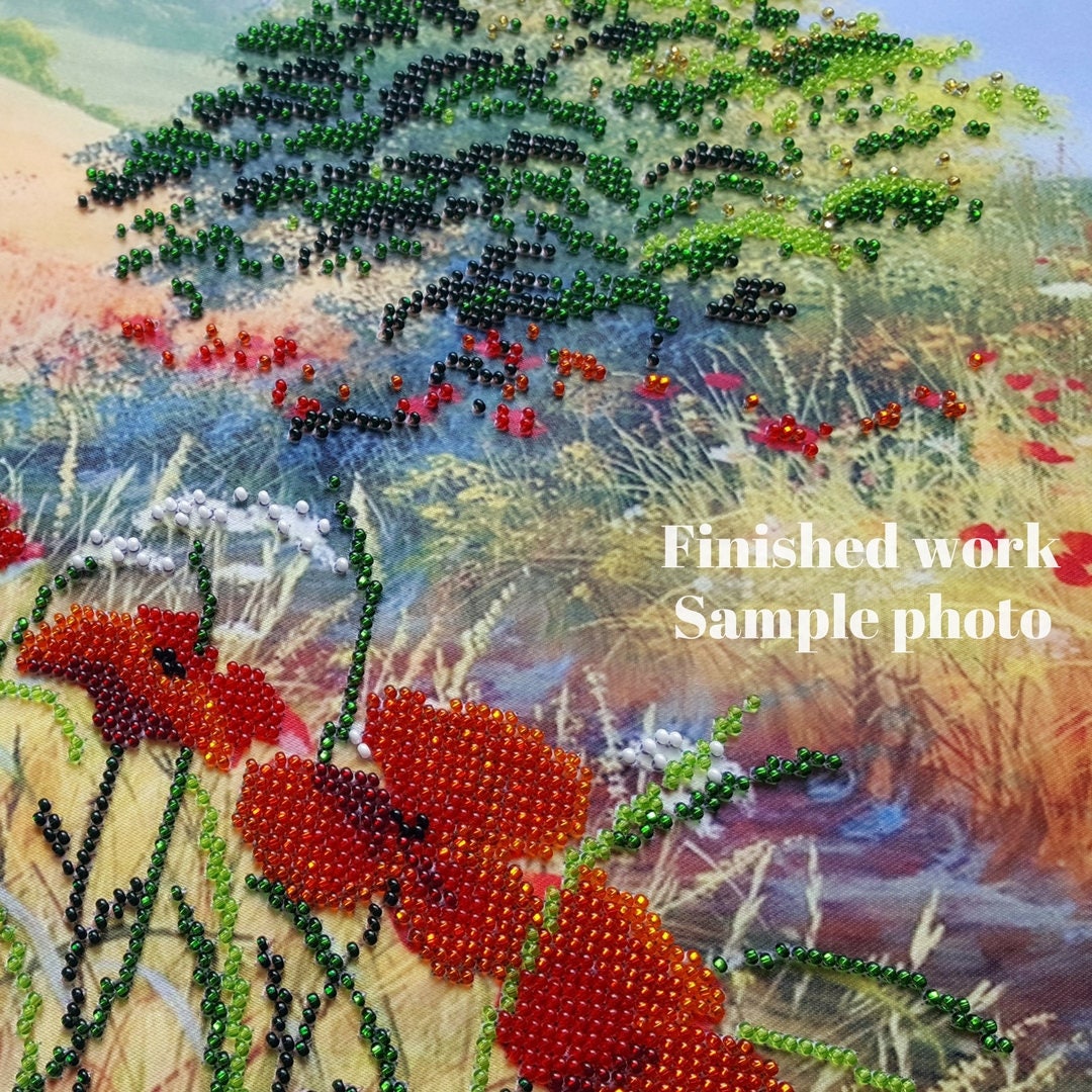 Bead Embroidery Kit Red Poppies Beaded Stitching Floral - Etsy
