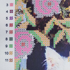 White Cat Bead Embroidery Kit Kitten With Flower Needlepoint Tapestry ...