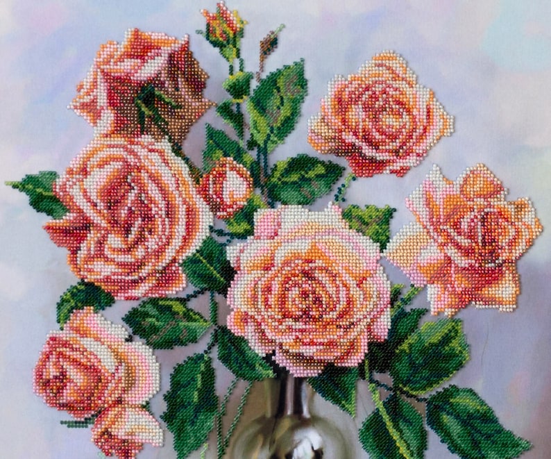 Bead Embroidery Kit Roses Needlepoint Tapestries Kit Floral Hand ...