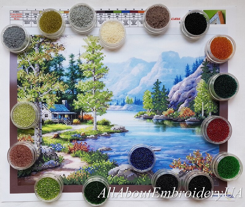 Beadpoint Kit Mountain Lake Landscape Bead Embroidery Pattern Summer ...