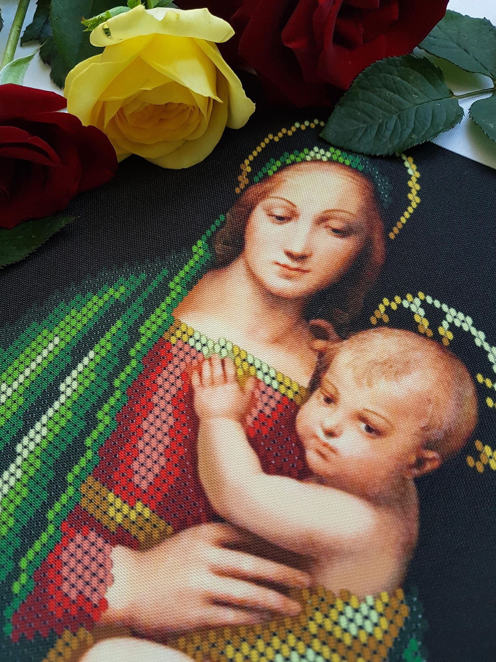 Beaded embroidery kit Madonna and the Child beaded cross | Etsy