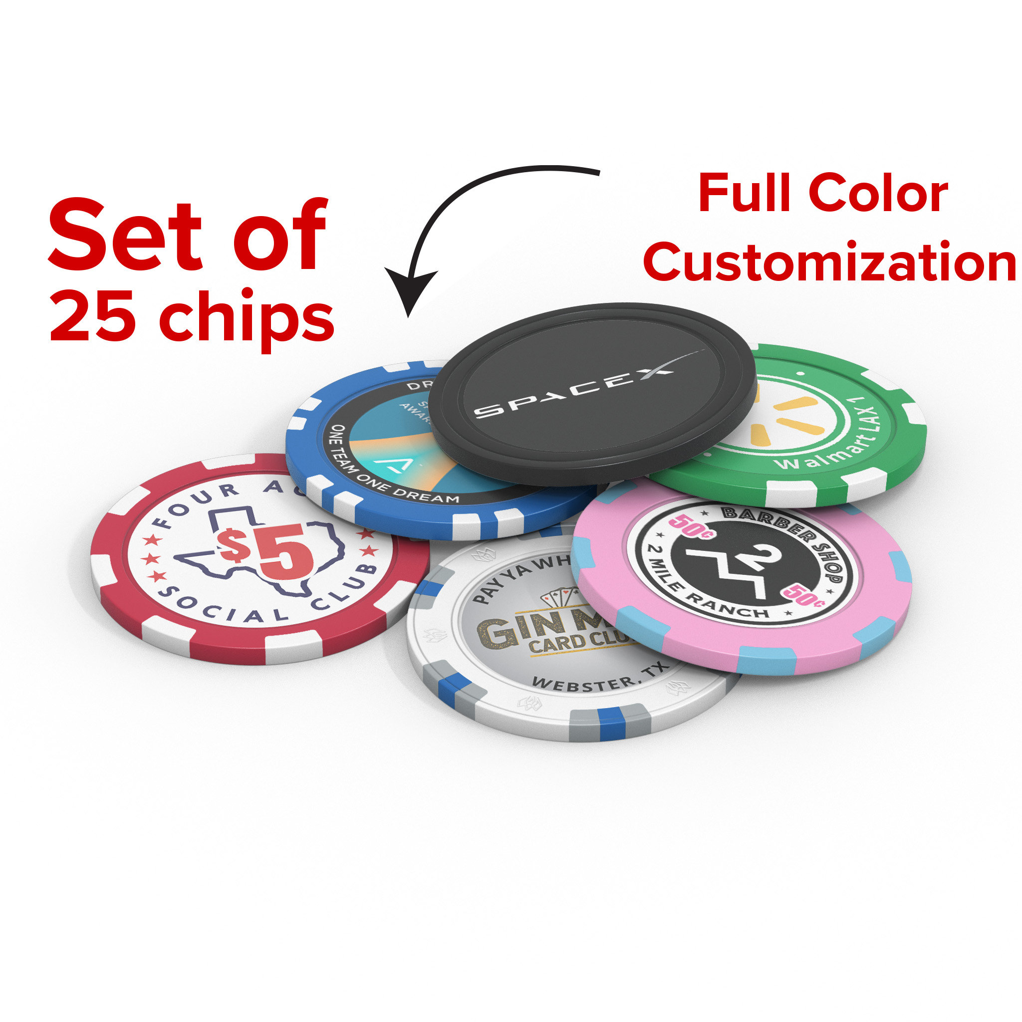 Custom Poker Chips Set of 25 - Direct to Chip Printing - Full Color ...