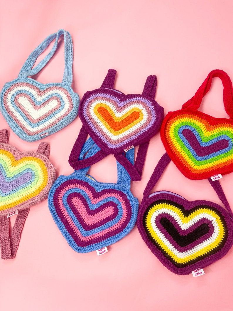 Mini Trans Pride Flag Crochet Tote Bag, Heart Shaped Bag, Gift for Her ...