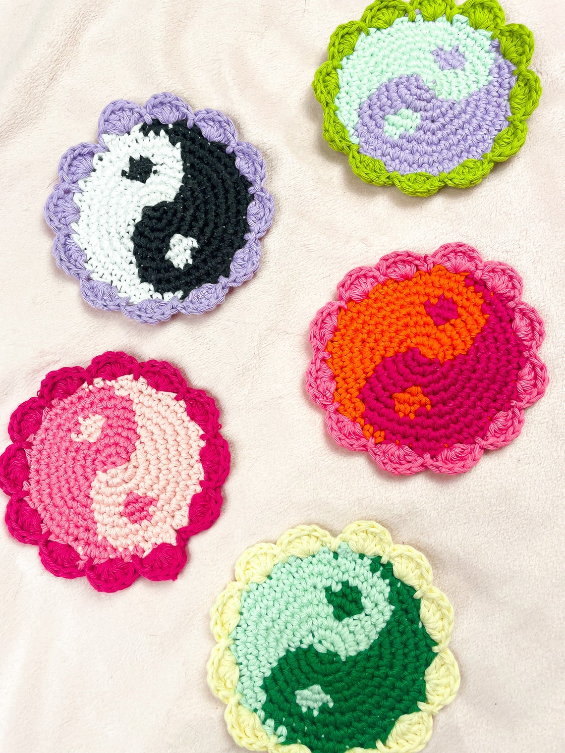 Custom Crochet Coasters, Yin Yang Coasters, Handmade Coasters, Custom ...