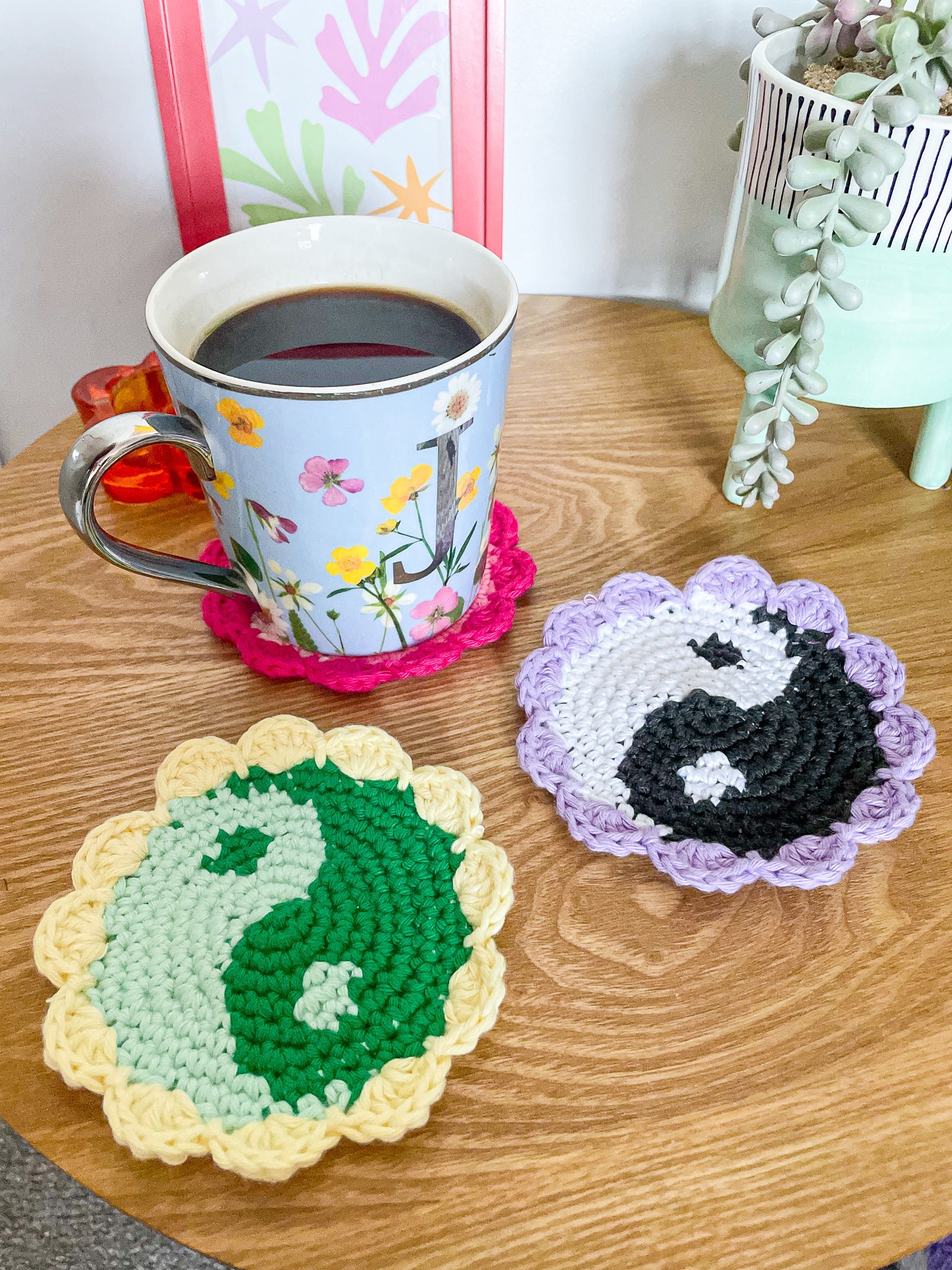 Custom Crochet Coasters, Yin Yang Coasters, Handmade Coasters, Custom ...