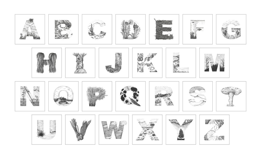 Ink-drawn Alphabet Print - Etsy