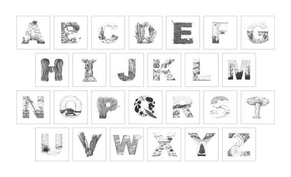 Ink-drawn Alphabet Print | Etsy
