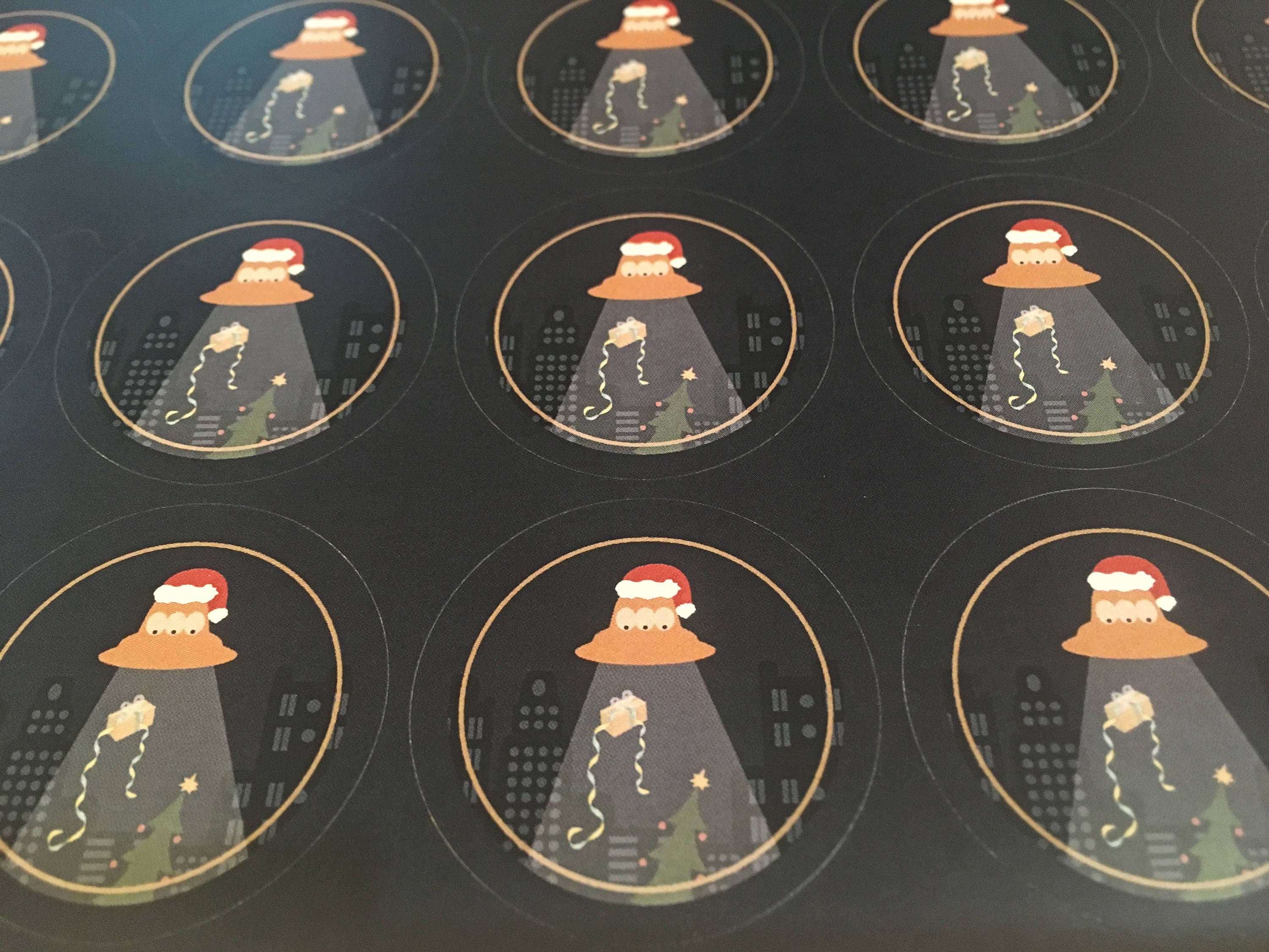 Alien Christmas Stickers for Wrapping / Sealing / Decorating Presents ...