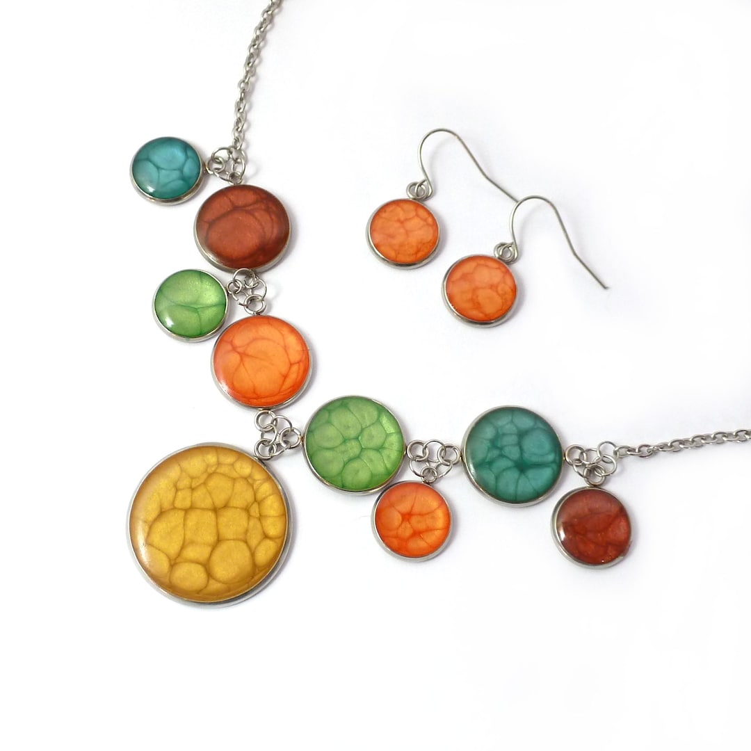Rainbow Necklace, Bright Multicolour Necklace and Small Earrings for ...