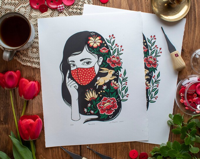 Ramona Lino Print, Folklore Art, Original Reduction, Limited Edition ...