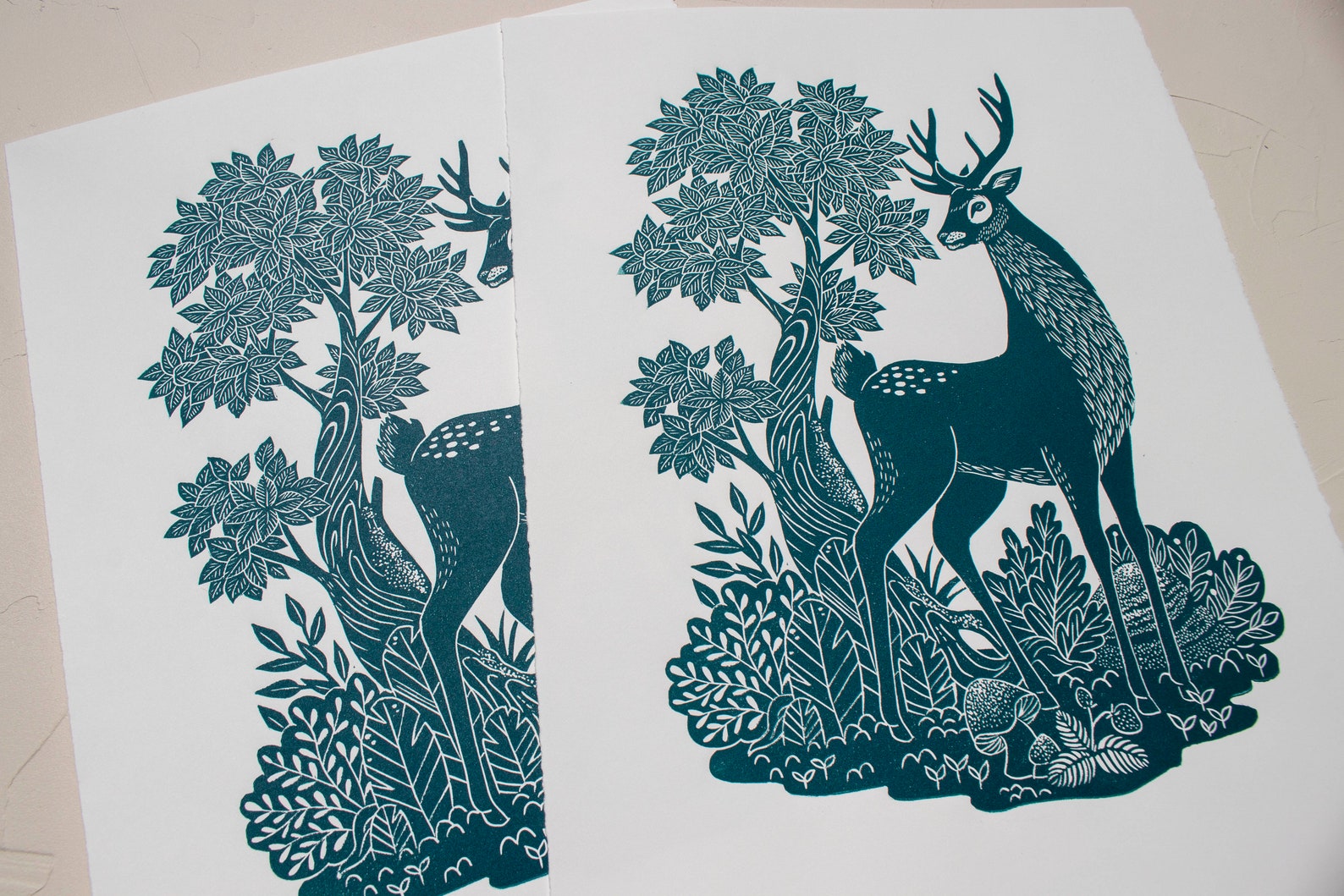 Ohh Deer Original Linocut on Paper Relief Print Hand - Etsy