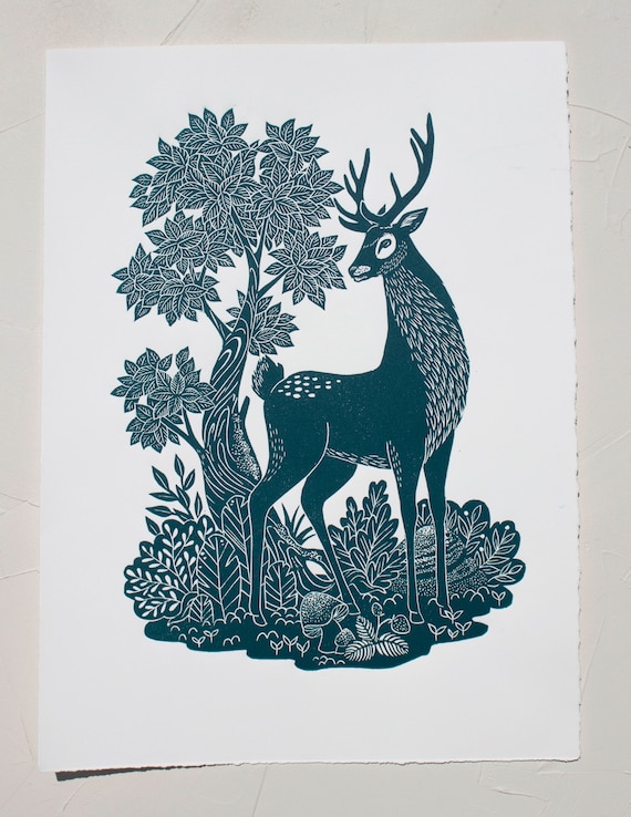 Ohh Deer Original Linocut on Paper Relief Print Hand - Etsy