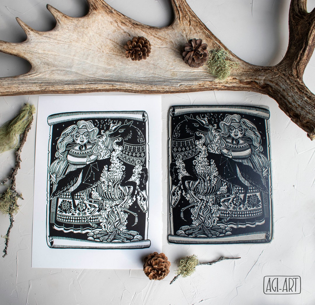 La Loba Linocut Print: Wolf Woman Art, Hand-printed Relief - Etsy