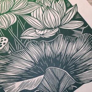 Lotus, Lino Print on Paper, Hand Printed, Signed, Contemporary Wall Art ...