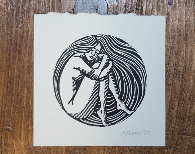 Sadness Lino Print on Paper Relief Print Hand Printed - Etsy