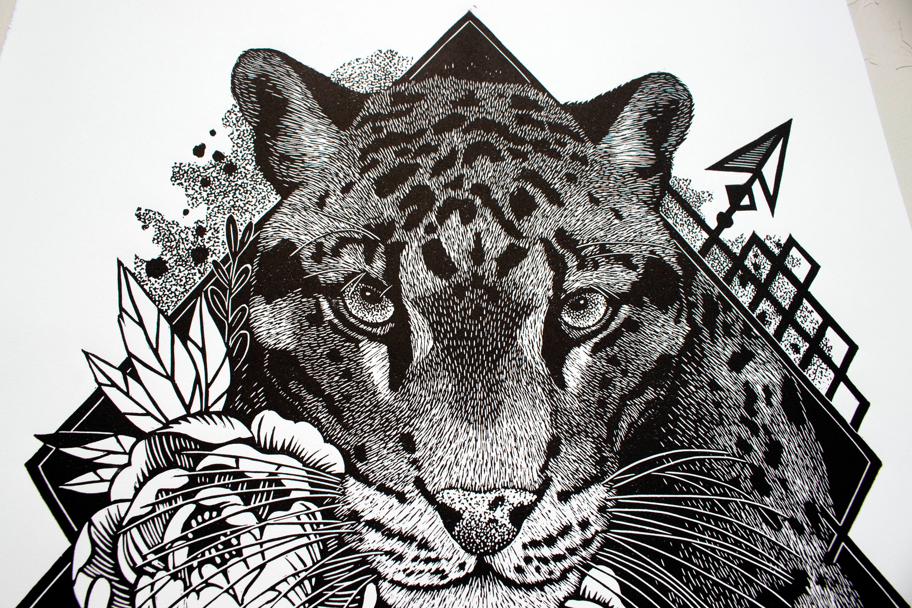 Clouded Leopard Original Linocut on Paper Relief Print Hand - Etsy UK