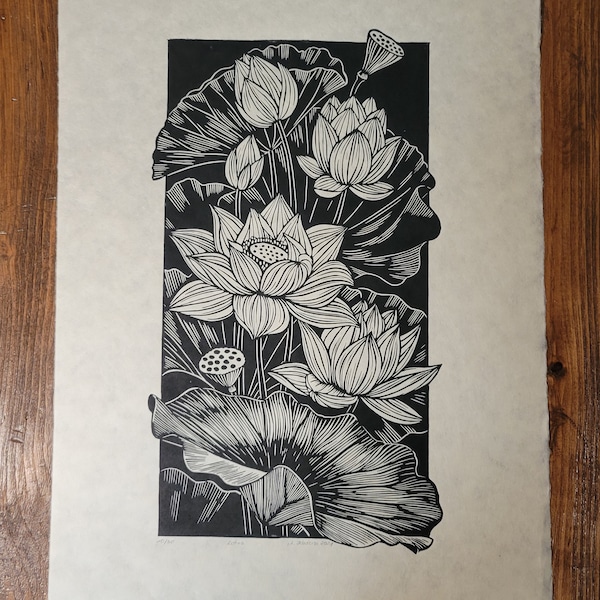 Lotus Linocut - Etsy
