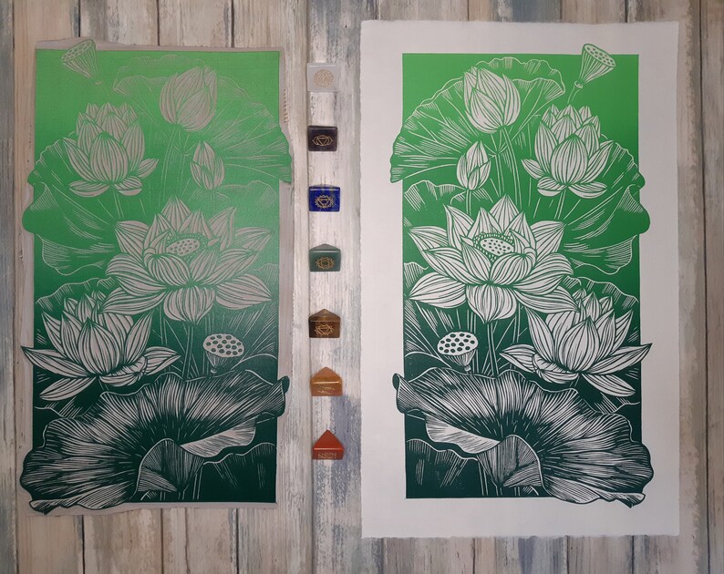 Lotus, Lino Print on Paper, Hand Printed, Signed, Contemporary Wall Art ...