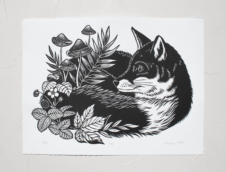 Fox Linocut Print: Original Hand-printed Relief Art (14.75x11) - Etsy