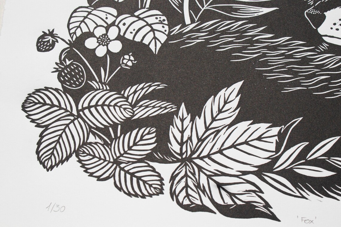 FOX Original Linocut on Paper Relief Print Hand Printed - Etsy Canada