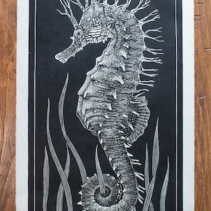 Seahorse, Original Linocut on Paper, Hand Printed, Signed, 10.25 X 17 ...