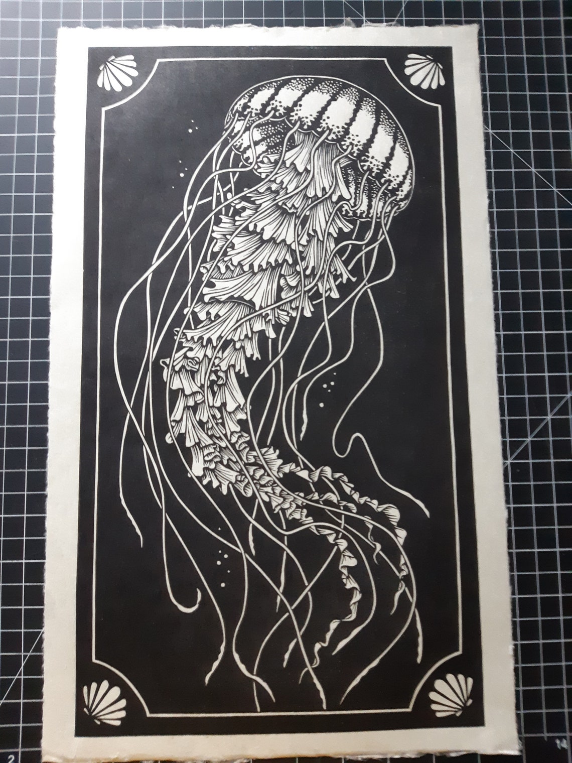 Jellyfish Lino Print on Paper Original Hand Printed - Etsy