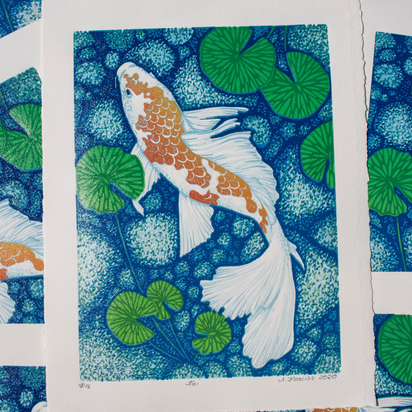 Koi Original Reduction Linocut on Paper Relief Print Hand | Etsy