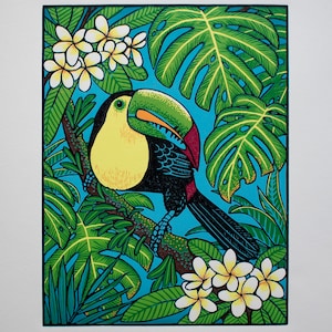 Toucan, Original Reduction Lino Print, Relief Print, Hand Printed ...