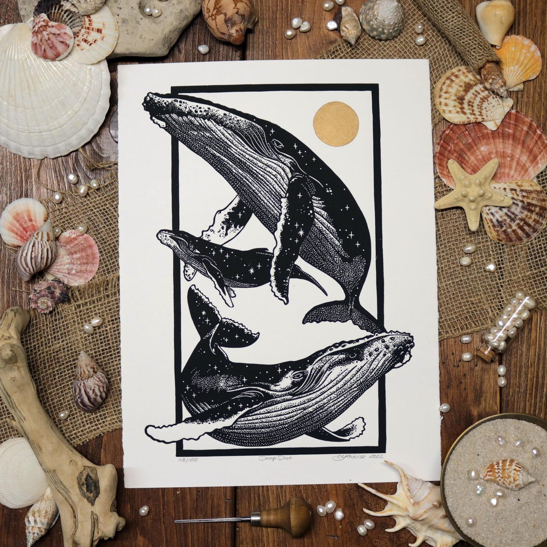 Humpback Whale Lino Print: Limited Edition Hand-printed Wall Art (11x15 ...