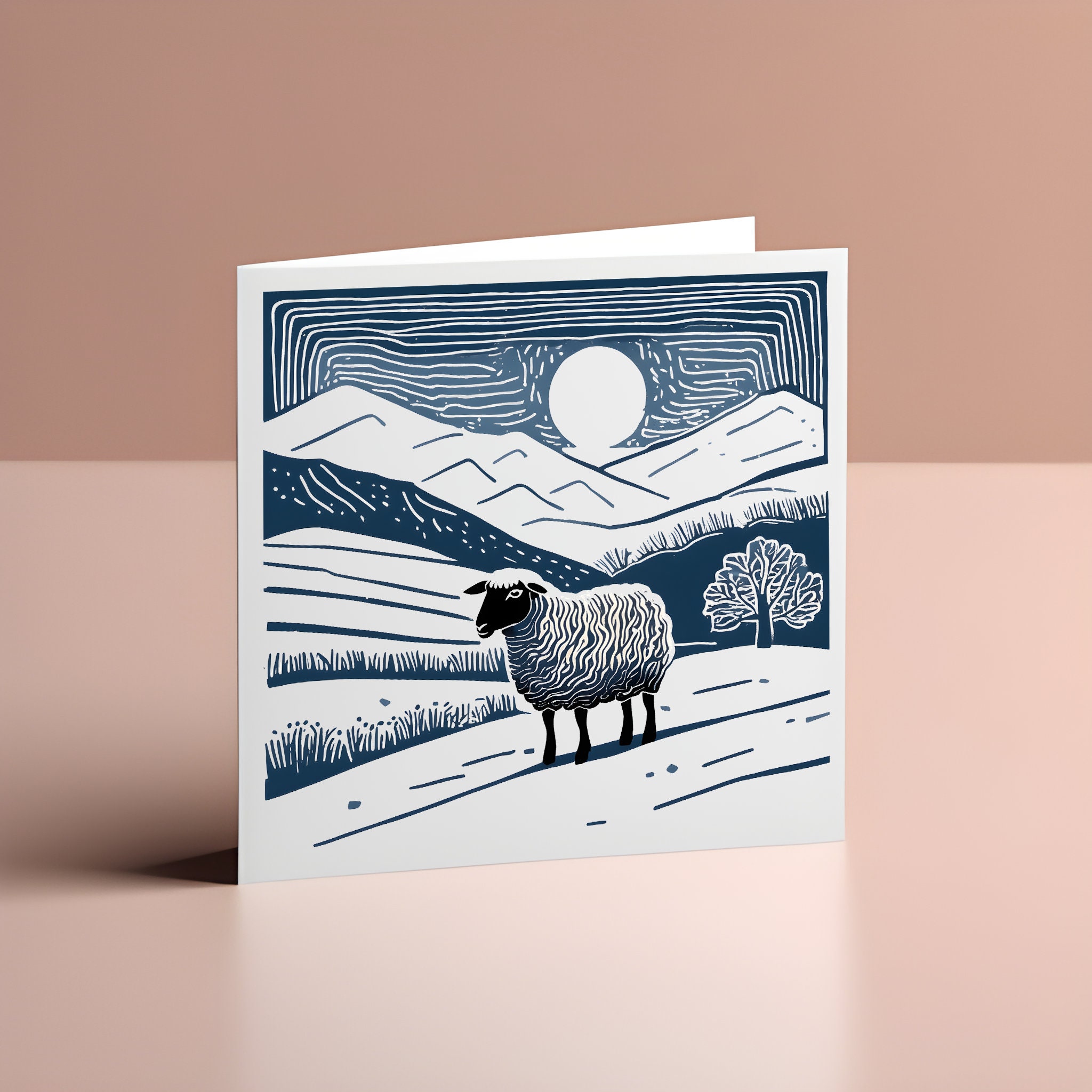 Yuletide Ewe - Linocut Inspired Christmas Card - Welsh Sheep Winter Art ...