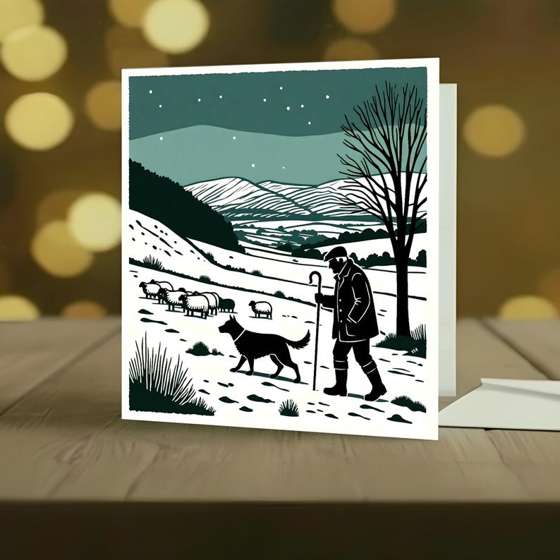 Welsh Shepherd Sheep Dog Christmas Card - Shepherding Wales Greeting ...