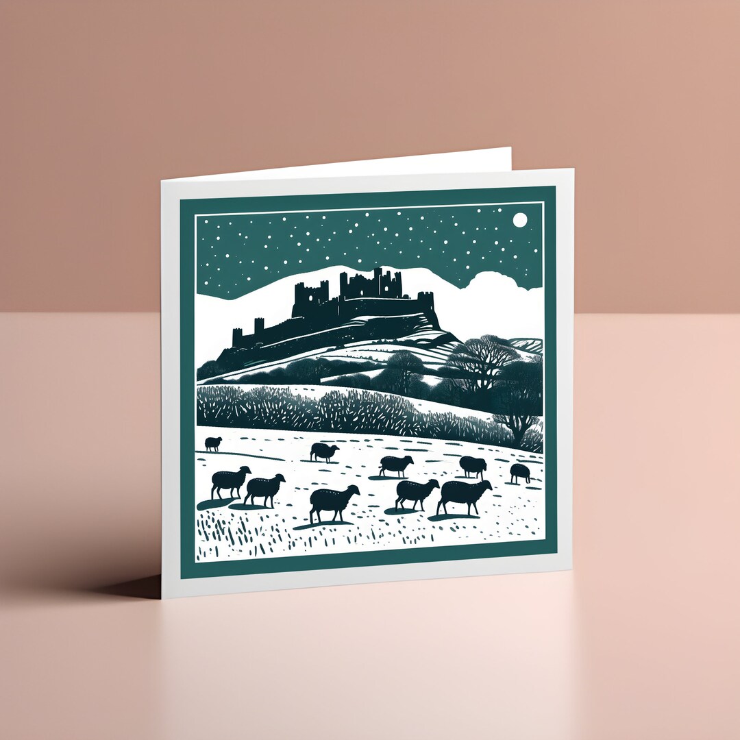 Winter Castle - Linocut Inspired Christmas Card - Welsh Xmas Greeting ...