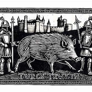 Twrch Trwyth: Mabinogion Digital Linocut Inspired Print, Welsh Folklore ...