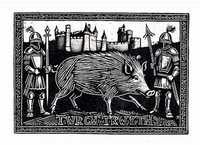 Twrch Trwyth: Mabinogion Digital Linocut Inspired Print, Welsh Folklore ...