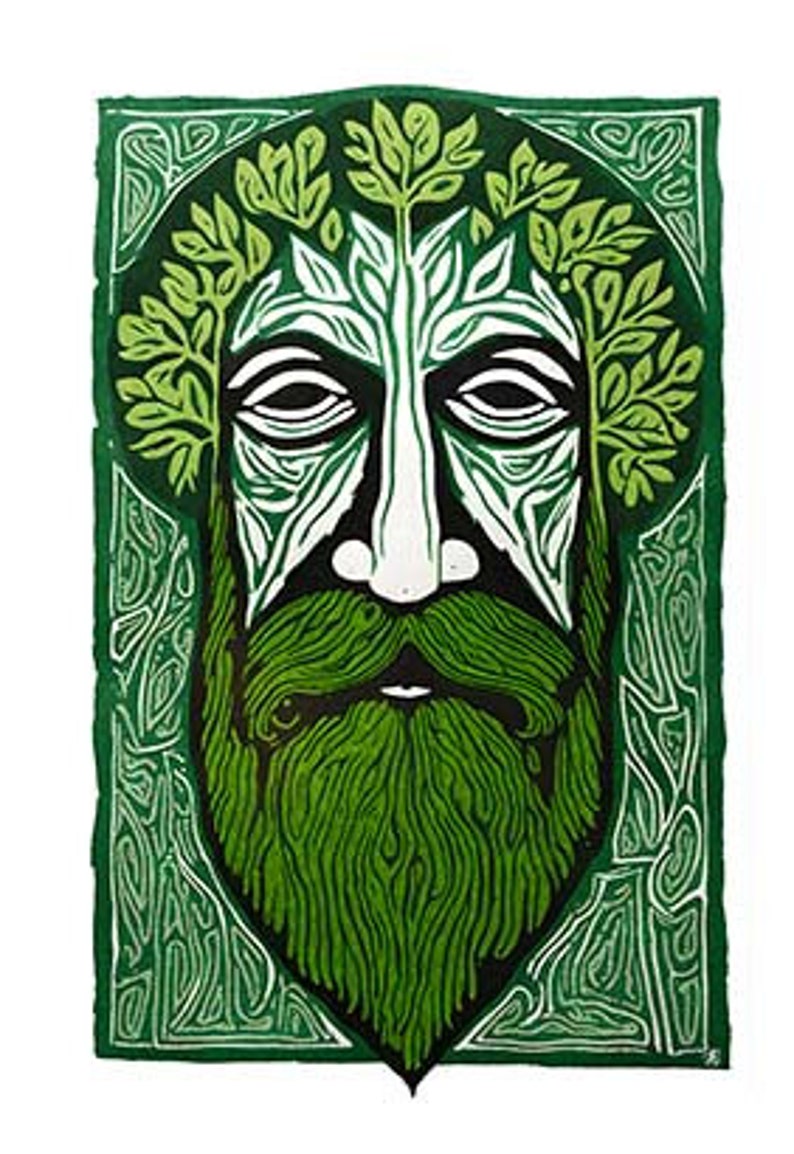 The Green Man Cometh: Tree Spirit Old Man of Forest Digital Linocut ...