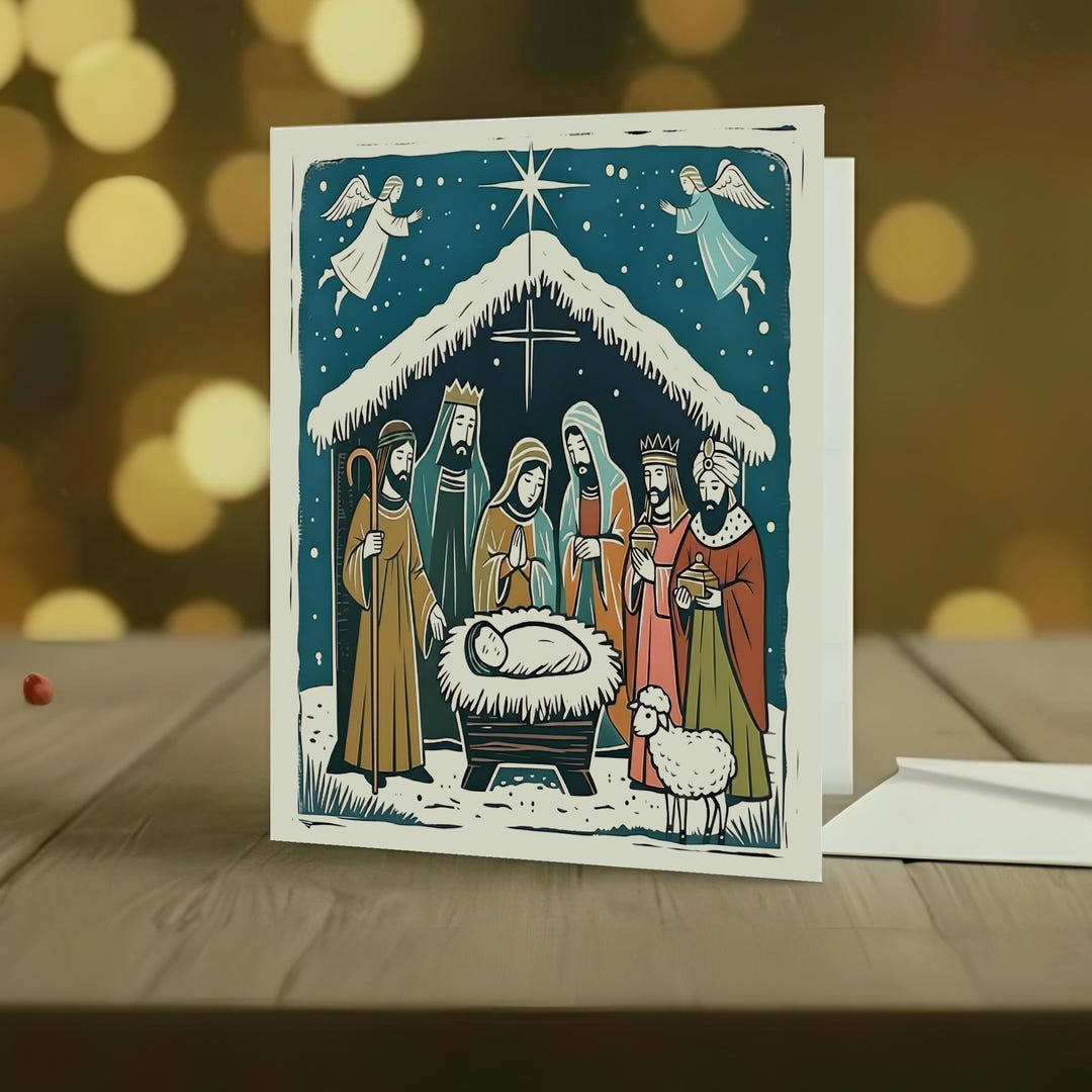 Nativity Christmas Card - Welsh Religious Greeting Card Gift - Holy ...