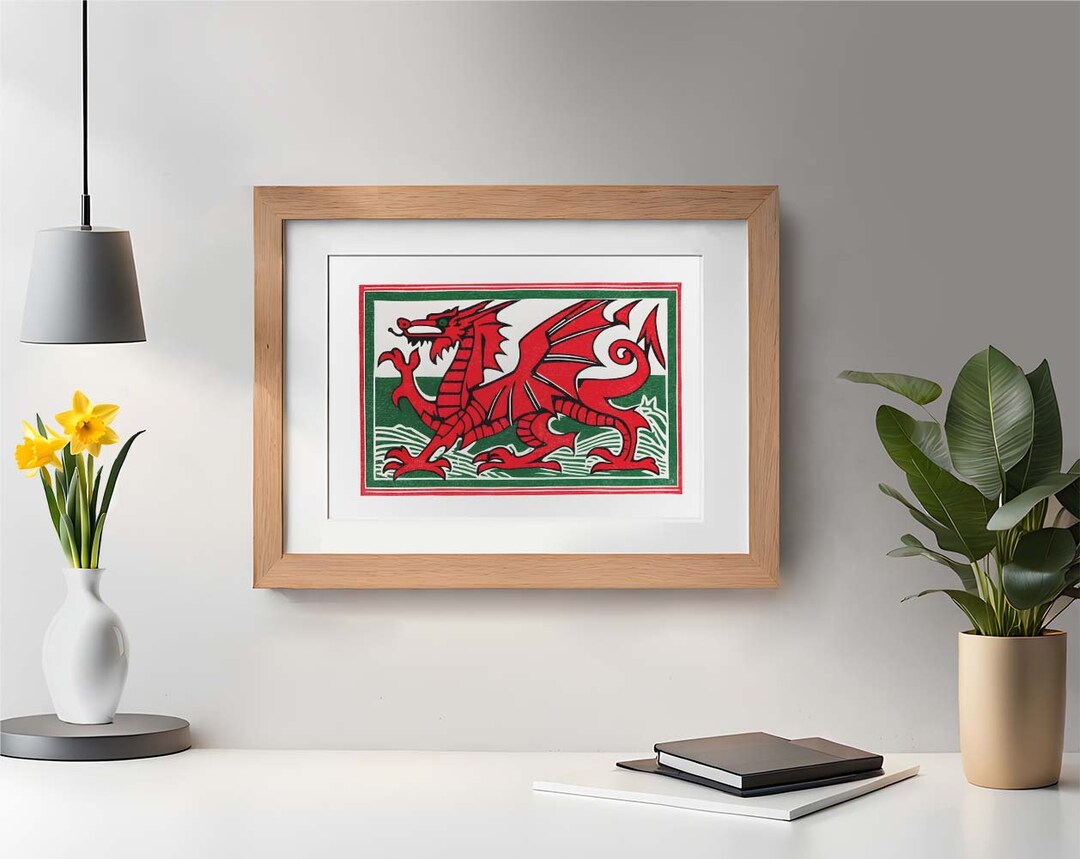 Dragon Banner: Welsh Flag Digital Linocut Inspired Print, Wales Cymru ...