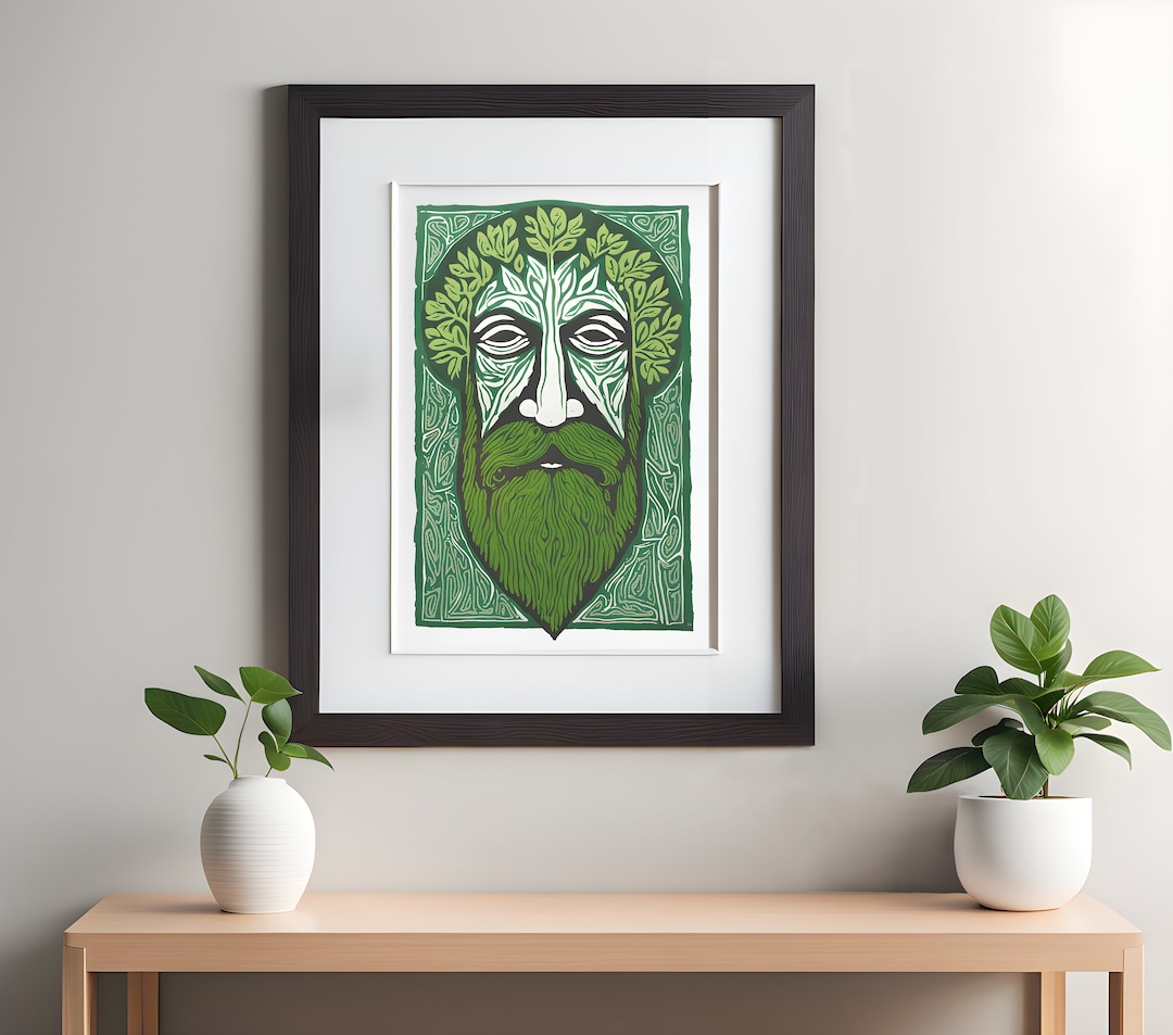 The Green Man Cometh: Tree Spirit Old Man of Forest Digital Linocut ...