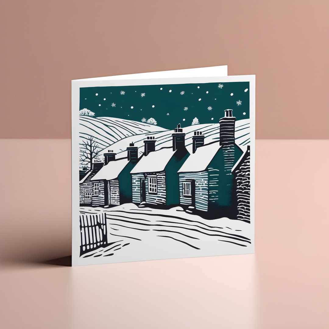 Welsh Miner Christmas Card - Greeting Card Gift - Linocut Art Print UK ...
