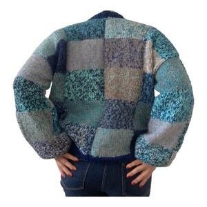 Patchwork Oversized Cardigan Hand Knitted Blue&gray Cardigan - Etsy