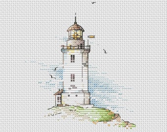Striped Lighthouse Cross Stitch Pattern Sea Landscape Cross | Etsy