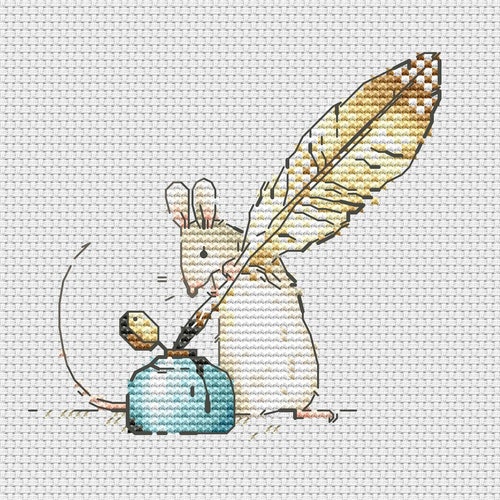 Mouse With Quill Pen Cross Stitch Pattern Cute Little Mouse - Etsy