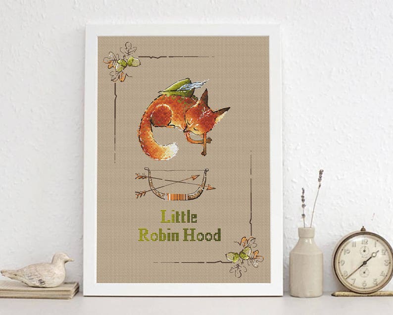 Fox Robin Hood Cross Stitch Pattern Sleeping Fox Cross Stitch Forest ...