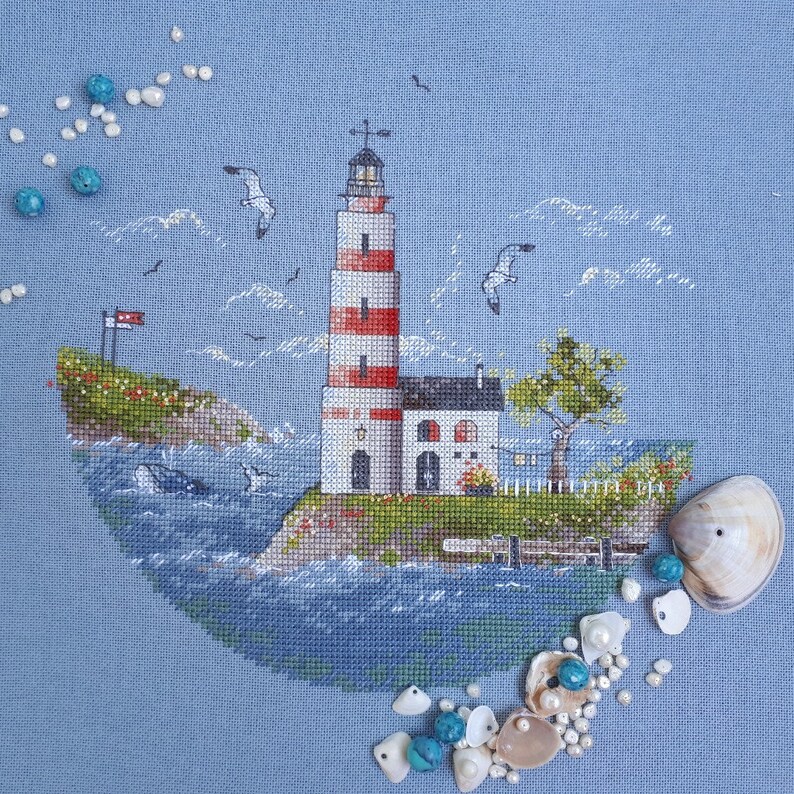 Striped Lighthouse Cross Stitch Pattern Sea Landscape Cross - Etsy