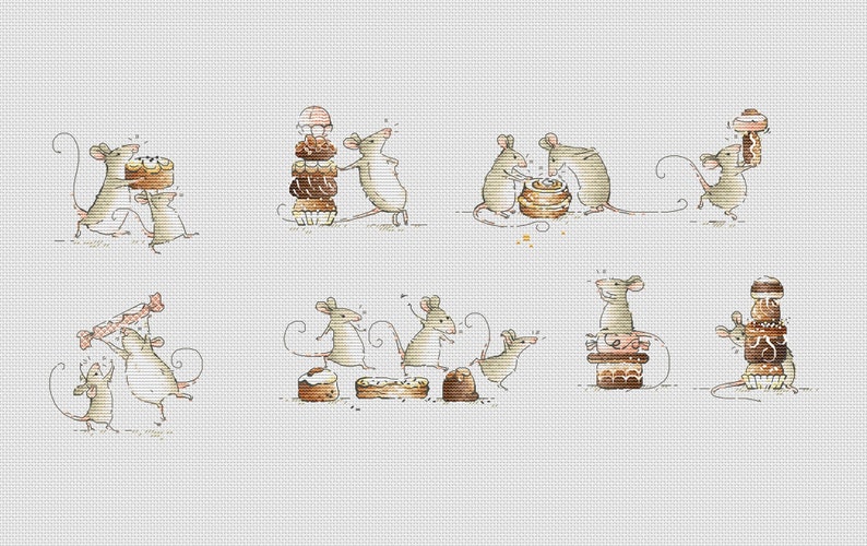Cute Mice With Sweets Cross Stitch Pattern Kitchen Towel - Etsy