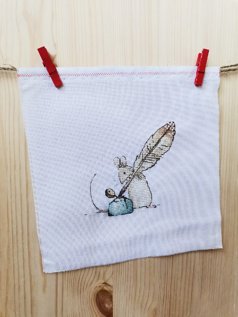Mouse With Quill Pen Cross Stitch Pattern Cute Little Mouse - Etsy