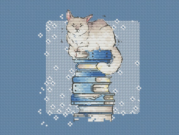 Cat on the Books Cross Stitch Pattern Sleeping Cat Cross - Etsy
