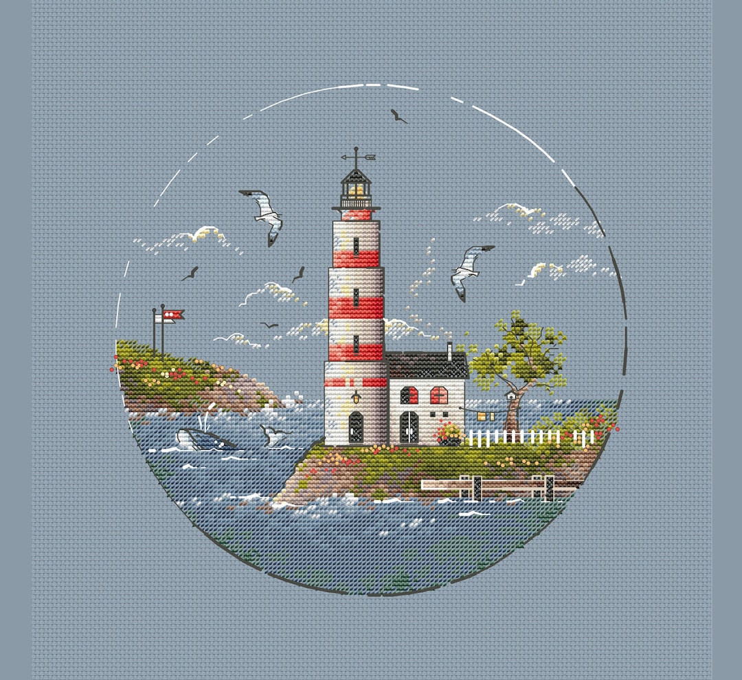 Striped Lighthouse Cross Stitch Pattern Sea Landscape Cross Stitch Sea ...