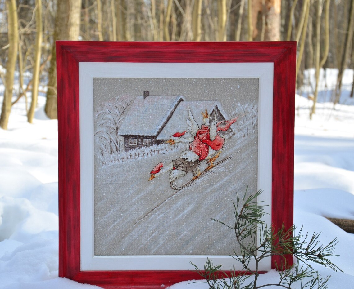 Winter Fun Christmas Cross Stitch Pattern Sledge Riding Geese | Etsy